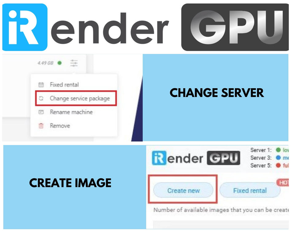 How to change server or create more images on iRender?