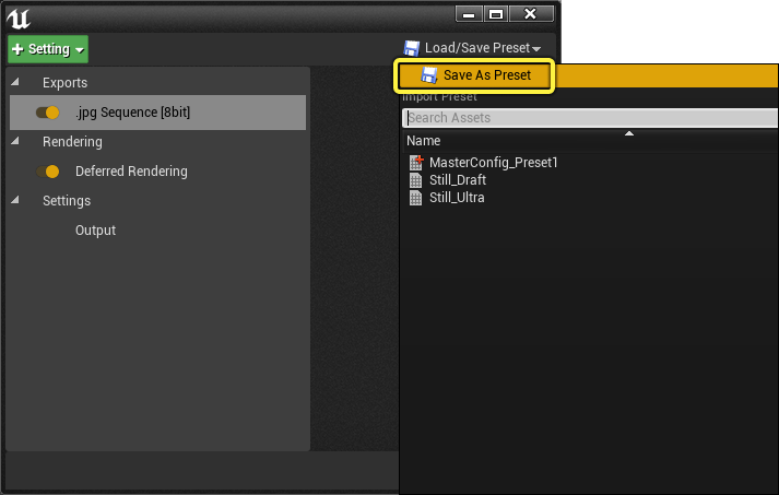 Movie Render Queue’s render settings in Unreal Engine