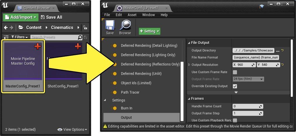 Movie Render Queue’s render settings in Unreal Engine