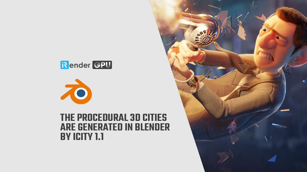 The procedural 3D cities are generated in Blender by iCity 1.1